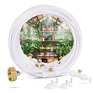 homenote Misting Cooling System 59FT (18M) Misting Line + 16 Brass Mist Nozzles + a Metal Adapter(3/4”) Outdoor Trampoline Sprinkler Mister Patio Garden Greenhouse for Waterpark