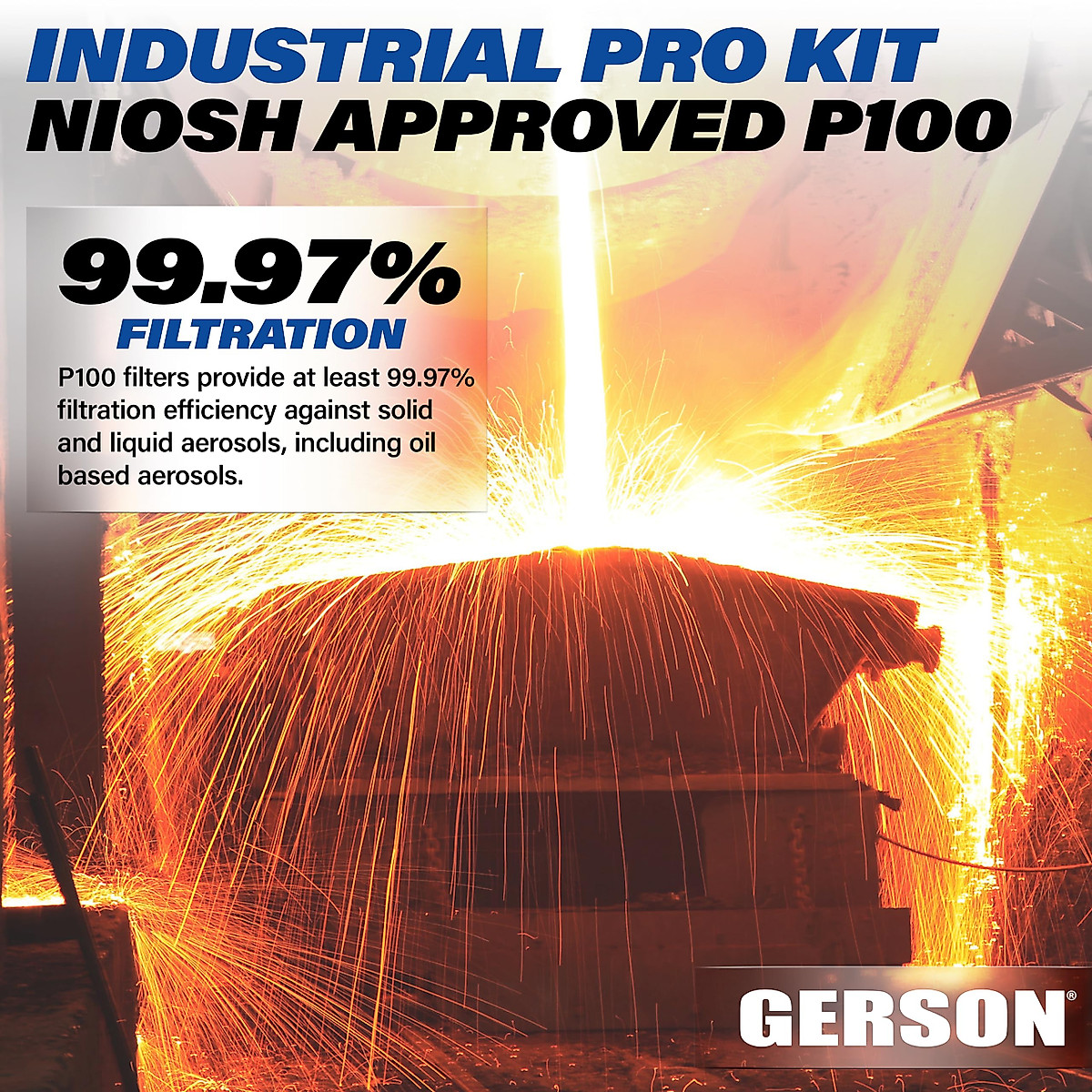 GERSON Industrial P100 Respirator Kit Welding, Silica & Concrete Dust, Mold (Medium)
