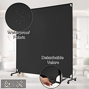 Spurgehom 6FT Single Panel Rolling Room Divider, Partition Privacy Screens with Wheels, Freestanding Fabric Room Panel, Portable Wall Divider for Office, Room,Restaurant, Hospital (Black)