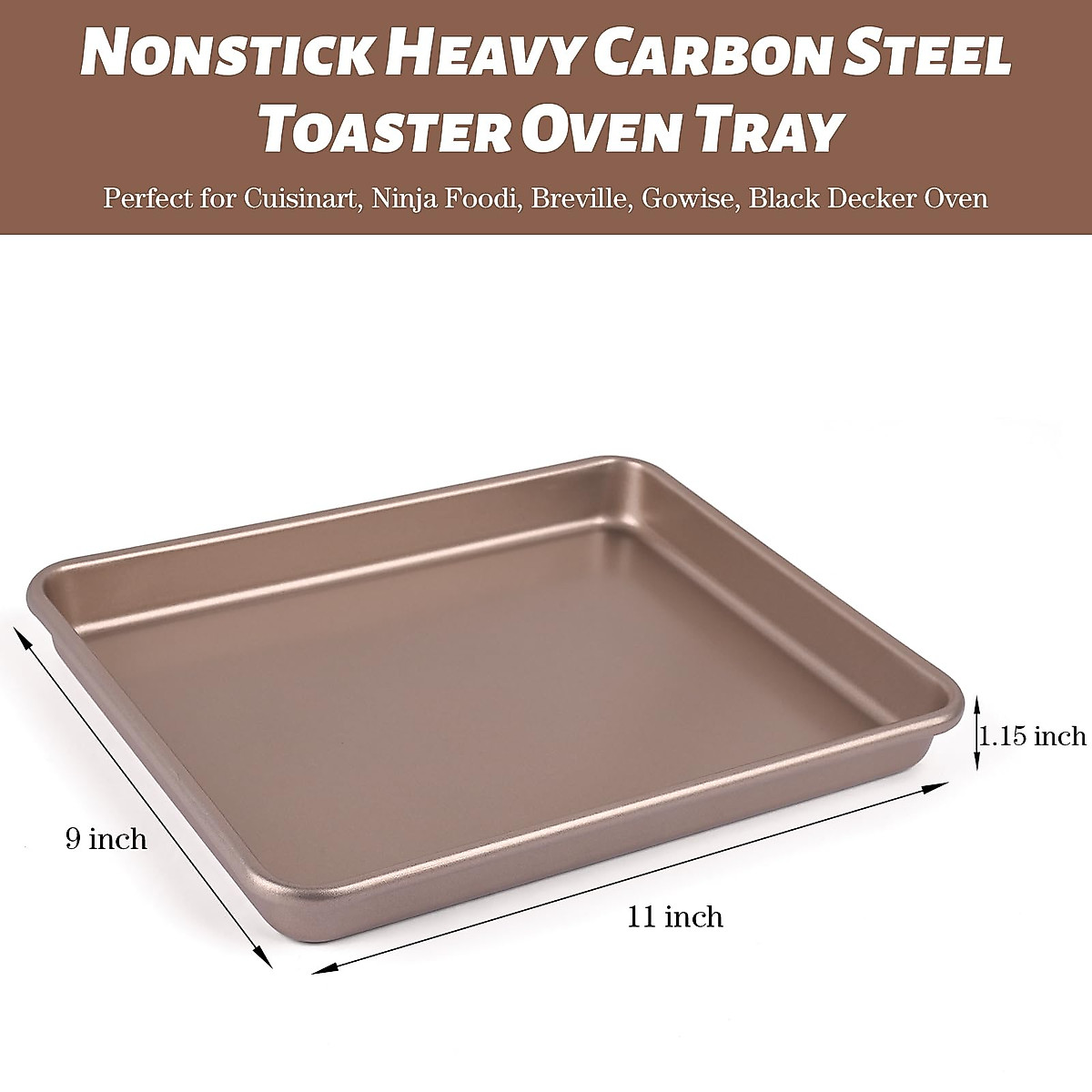 WMKGG 11 x 9 Inch Air Fryer Toaster Oven Tray, Set of 2 Nonstick Heavy Carbon Steel Toaster Baking Pan for Cuisinart, Ninja Foodi, Breville, Gowise, Black Decker