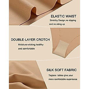 chelectnis Seamless Underwear Cheeky Bikini Panties for Women Nude Underwear No show Stretch Ice Silk Briefs 5 Pack S-XL