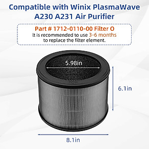 A230 Replacement Filter O for Winix A230 and A231 Air Purifier,3 in 1 H13 True HEPA High-Efficiency Activated Carbon Filter.Compare to Part # 1712-0110-00, 1712011000,2 Pack