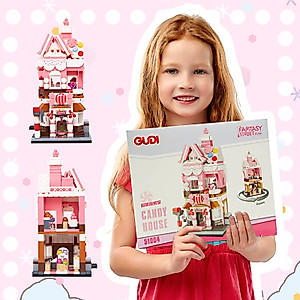 ANGFJ Girls Building Blocks Toys Candy House Building Kit Toys for Girls Street View Pink Bricks Toys Construction Play Set for Kids Best Gifts for Girls Age 6-12 and Up (319 Piece)