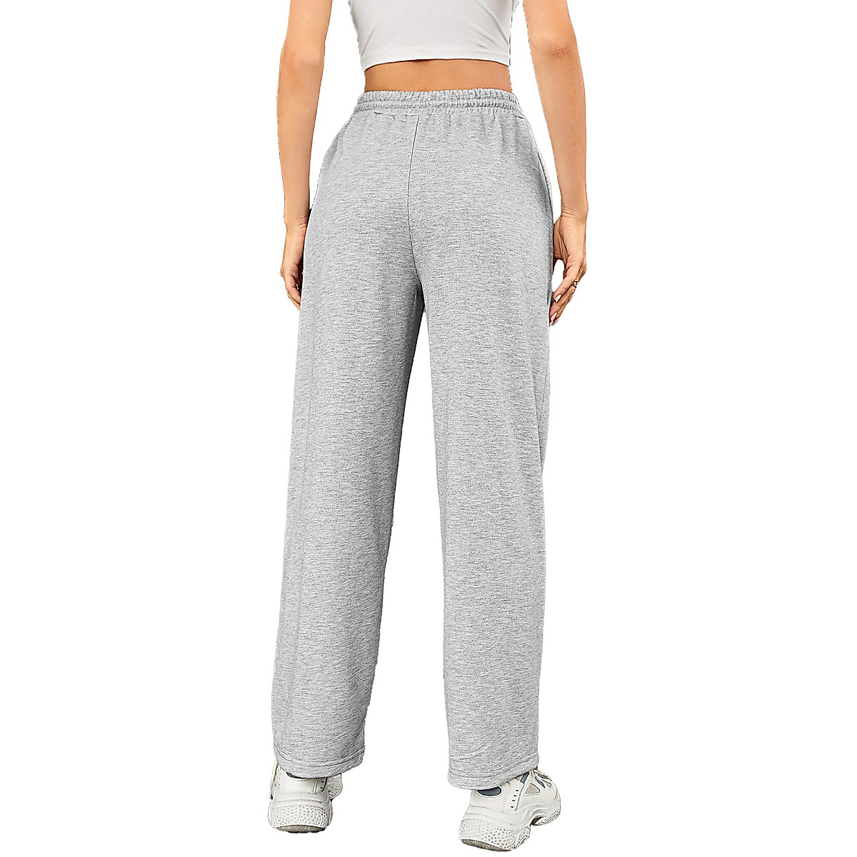 Verdusa Women's Drawstring Elastic Waist Straight Leg Sweatpants Joggers Grey L