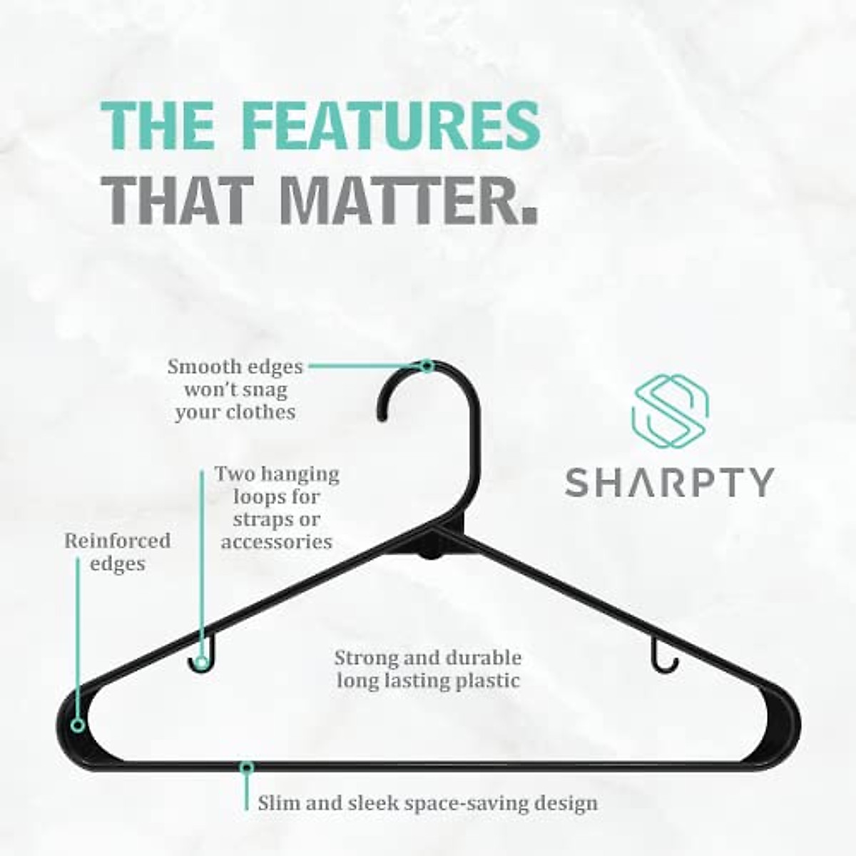 Sharpty Plastic Hangers Clothes Hangers for Clothing, Closet, Coats & Shirts - Durable, Thick, Tough & Space Saving - for Everyday Standard Use, Room Essentials & Basics - 20 Pack - Black