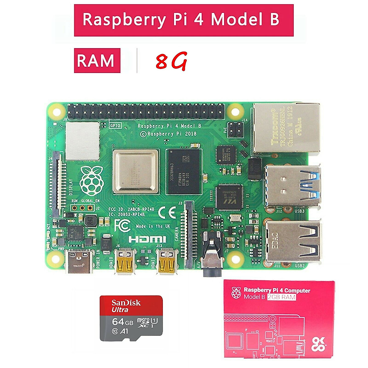 DIGISHUO Raspberry Pi 4B Model B 8GB RAM DIY Kit | with Case | Pi Cooling Fan | San Disk 64G SD Card Micro-SD | Micro HDMI Cable | Sufficient 5V 3A Power Supply (8G Module 8 in 1 Kit)