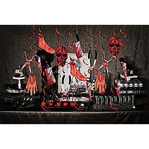 Halloween Bloody Weapons Hanging Swirl Decorations, Pre-Assembled Bloody Garland Banner, Have a Killer Birthday & Friday the 13th Birthday Party Decorations, Halloween Horror Zombie Vampire Party Supplies - 22pcs