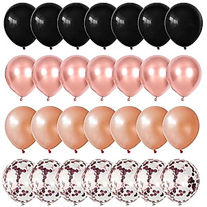Rose Gold Black Balloons, 60 Pcs Metallic Rose Gold Matte Black Pearl Rose Gold Confetti Latex Balloons, Black Rose Gold Party Balloons for Women Girls Birthday Baby Bridal Shower Wedding Decoration