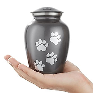 Reminded Pet Cremation Urns for Dog and Cat Ashes, Memorial Paw Print Urn - Small Up to 35 Pounds Gray