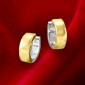 Ross-Simons Sterling Silver and 14kt Yellow Gold Reversible Huggie Hoop Earrings