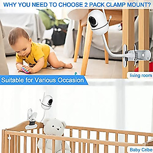 2 Pack Baby Monitor Mount Compatible with HelloBaby HB65/HB66/HB248,ANMEATE SM935E Baby Monitor Camera Flexible Clip Clamp Mount Long Gooseneck Arm, Baby Monitors Holder Without Tools or Wall Damage