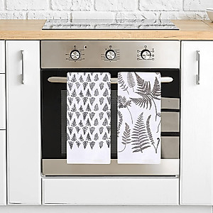 Fern Fronds Pattern Kitchen Dish Towel 18 x 28 Inch, Seasonal Spring Summer Botanical Tea Towels Dish Cloth for Cooking Baking Set of 2