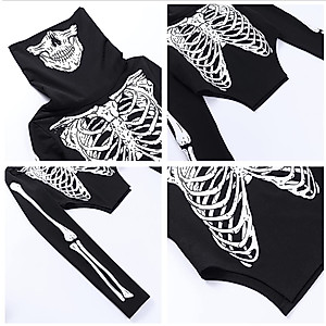 TOMETO STAR Punk Gothic Hoodies With Skeleton Printed Long Sleeve Crop Tops Emo Halloween Women Side Cutout Pullovers Fashion Hip Hop Streetwear