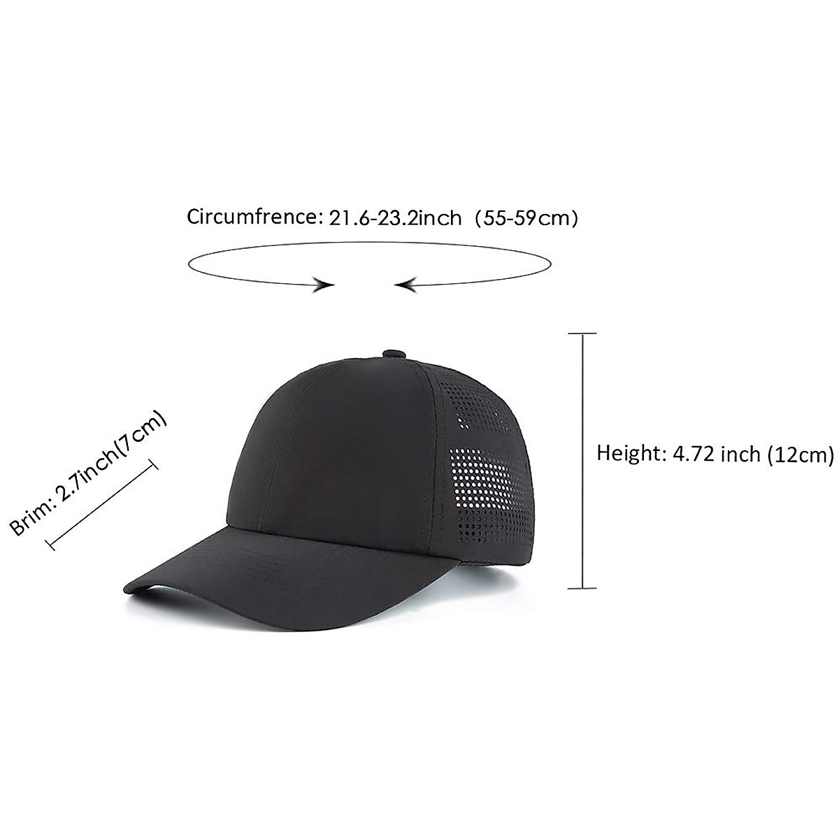 Women Quick Drying Baseball Cap Sun Hats Mesh Lightweight UV Protection for Outdoor Sports - Multiple Colors (#1 Black)