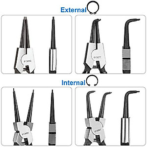 4 Pack 7 inch Snap Ring Pliers Set Heavy Duty Internal/External Circlip Pliers Kit with Straight Bent Jaw Precision Spring Loaded Pliers for Ring Remover Retaining (Green)