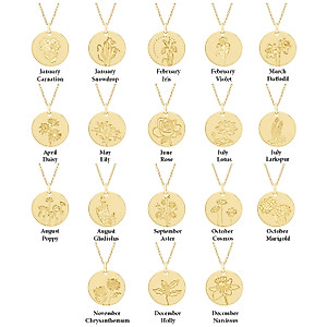 AFFY March Birth Month Daffodil Flower Disc Pendant Necklace In 18k Yellow Gold Plated Jewelry for Womens 18" Chain