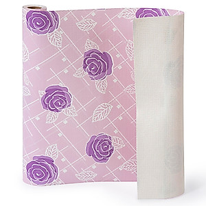 12X120 Inch Shelf Liner for Kitchen Cabinets, PVC Drawer Liner for Dresser Non-Slip Bathroom, Non-Adhesive Cabinet Liner Washable (Purple Bloom)(1 Roll)
