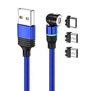 Magnetic Charging Cable 3A Fast Charging & Data Sync 540° Rotation 6.6ft Magnetic Phone Charger Cable Nylon Braided 3 in 1 Magnetic Cable Compatible with Android Micro USB/USB C/Type C/Phone Devices
