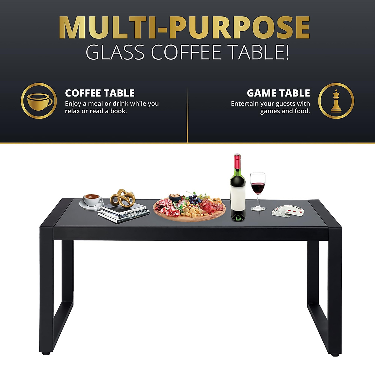 Kinger Home Keaton 4-Piece Outdoor Rattan Furniture Set with Teakwood Accents, Sofa, 2 Armchairs, Glass Coffee Table