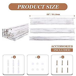 CRCHOM Picture Ledge Shelf 36" Wood Photo Shelves for Wall Mounted Long Floating Shelves with Lip Set of 3 Display Ledge Book Shelf for for Home Decor,Rustic White