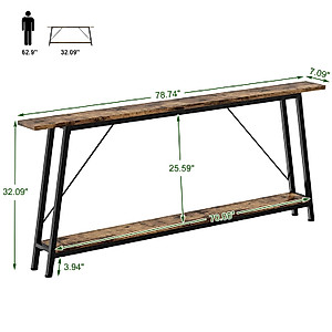 IBUYKE 78.7 Inches Extra Long Sofa Table Behind Couch, Industrial 2-Layer Console Table for Hallway, Entryway & Living Room,Rustic Brown UTMJ063H