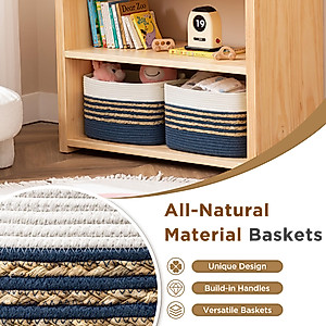 UBBCARE 4 Pack Baskets for Organizing, Woven Storage Baskets for Toys and Towel, Rectangle Cotton Rope Basket with Handles, 15''L x10''W x9''H, Navy Blue