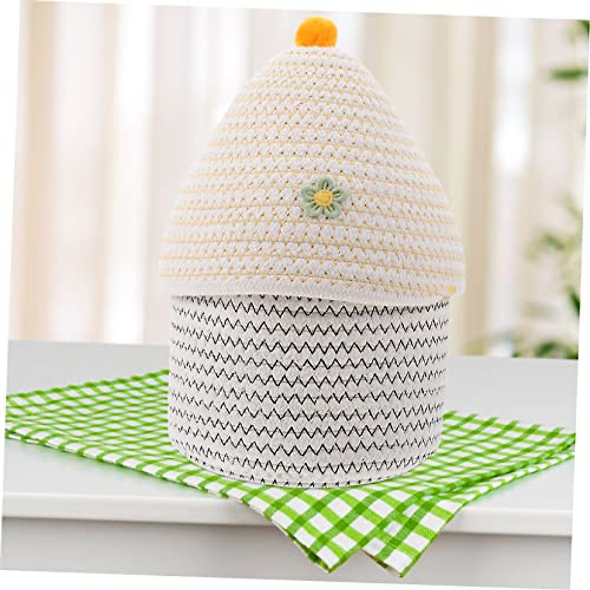 TOYANDONA Storage Basket Food Storage Bins Mini Trash Can with Lid Baby Foods Living Room Storage Basket Nursery Storage Baskets Small Woven Basket Cotton Yellow Baby Sundries Container Toy