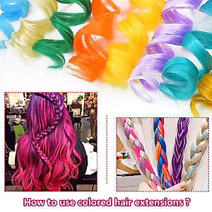 MEckily 12 Pcs Colored Hair Extensions Party Highlights, Curly Wavy Hairpiece Clip in Synthetic Streak for Kids Girls Women 17 inch(Pink)
