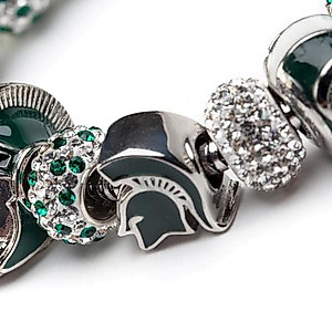 MSU Spartan Helmet Charm for Bracelets - Michigan State Spartans Charm - Hypoallergenic Stainless Steel Bracelet Beads - Michigan State Jewelr for Women