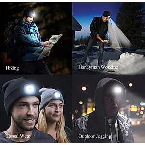 PRAVETTE Unisex Beanie with Light Gifts for Men Dad Father Husband USB Rechargeable Hands Free LED Headlamp Cap Mens Gifts