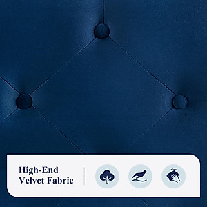 Allewie King Bed Frame, Velvet Upholstered Platform Bed with Adjustable Diamond Button Tufted & Nailhead Trim Headboard, Wood Slat Support, Easy Assembly, No Box Spring Needed, Navy Blue