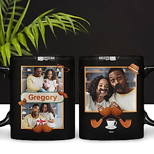 Black Ceramic Coffee Mug Photo Mugs Personalized Picture Custom Name Birthday Gifts For Fathers Day Men Dad Grandpa Husband Drinking Tea Cups Table Desk Accessories 11 and 15 Oz