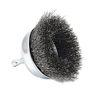 Forney 72731 Wire Cup Brush, Coarse Crimped with 1/4-Inch Hex Shank, 3-Inch-by-.012-Inch, 1 Pack , Metal Grey