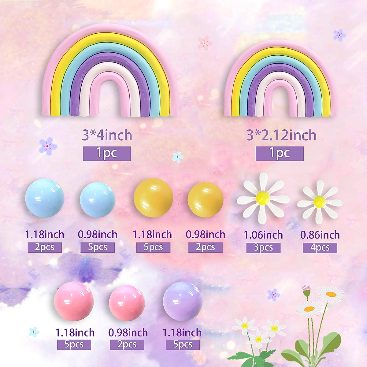 35 PCS Groovy Cake Toppers Boho Cake Topper Hippie Party Decorations with Flower Rainbow Balls for Girl Birthday Party Boho Groovy Party Supplies (Style 2)