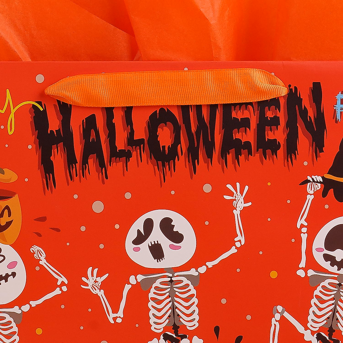 Jaywayang 2Pcs 12.6" Large Happy Halloween Paper Gift Bags with Card and Tissue Paper for Kids Halloween Presents Warpping, Holiday, Trick or Treat Party.