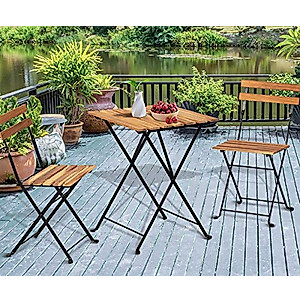 SUNBURY 3 Piece Patio Bistro Set, Outdoor Furniture Set, Weather-Resistant Folding Table and Chairs, Wooden Top Steel Frame Foldable Chairs for Outdoor/Indoor, Balcony (Burlywood)