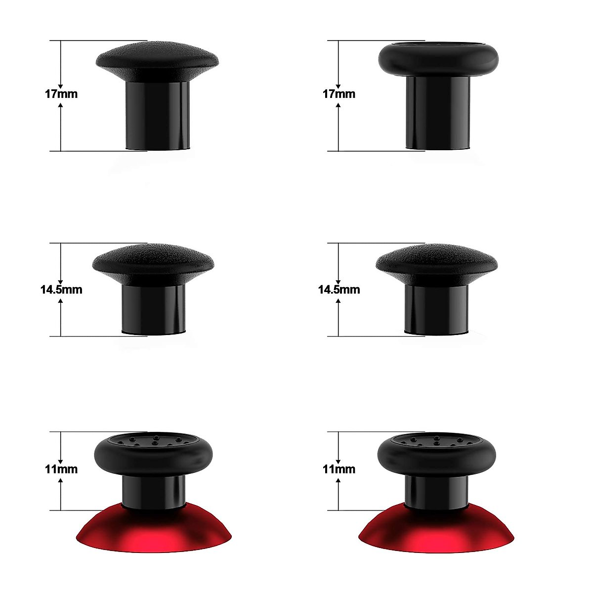 eXtremeRate ThumbsGear Interchangeable Ergonomic Thumbstick for PS5 Controller, for PS4 All Model Controller - 3 Height Domed and Concave Grips Adjustable Joystick - Chrome Red & Black