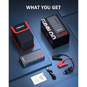 GOOLOO Jump Starter Battery Pack 2000A Peak SuperSafe Car Starter (Up to 8.0L Gas or 6.0L Diesel Engine) with USB Quick Charge and LED Light,12V Lithium Jump Box Booster Portable Charger,Gray