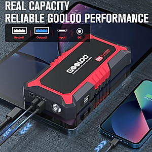 GOOLOO New GP2000 Jump Starter, 12V 2000A Car Jumper Starter(Up to 8.0L Gas, 6.0L Diesel Engines), SuperSafe Portable Battery Charger, Auto Lithium Box Booster Pack with USB Quick Charge, red