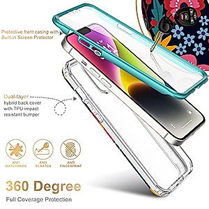 Esdot for iPhone 14 Case with Built-in Screen Protector,Military Grade Rugged Cover with Fashionable Designs for Women Girls,Protective Phone Case 6.1" Blooming Flowers