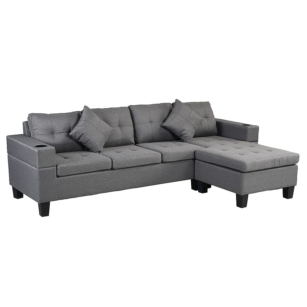 FANYHOME Sectional Sofa Set for Living Room with L Shape Lounge,Cup Holder and Left or Right Hand Chaise Modern 4 Seat, Grey