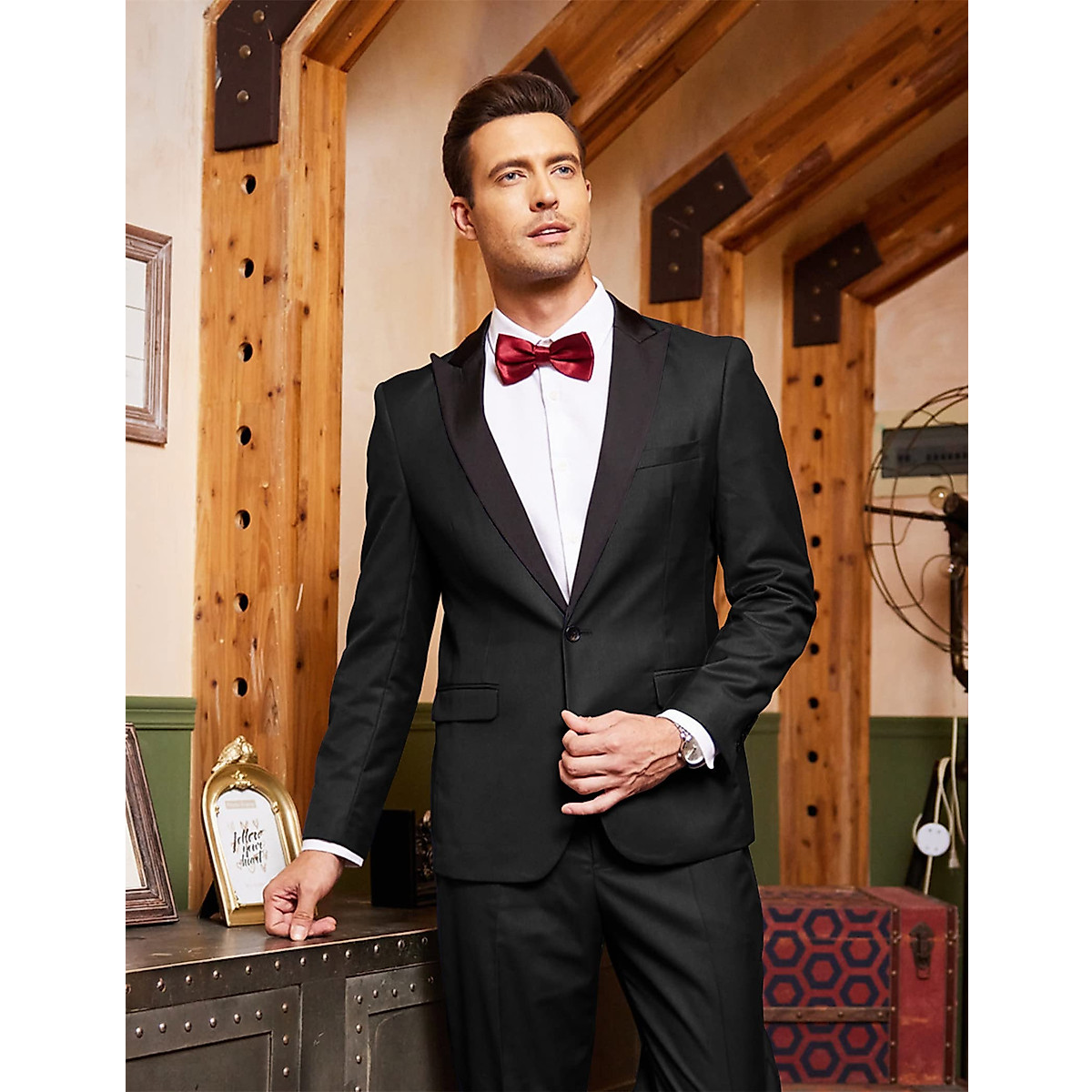 COOFANDY Men's Wedding Suits 2 Piece Tuxedo Suit Set Classic Fit Prom Suit Jacket Blazer Dress Pants Black