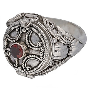 Medieval Ringed Cross Poison Locket Sterling Silver and Garnet Ring Size 8(Sizes 6,7,8,9,10)