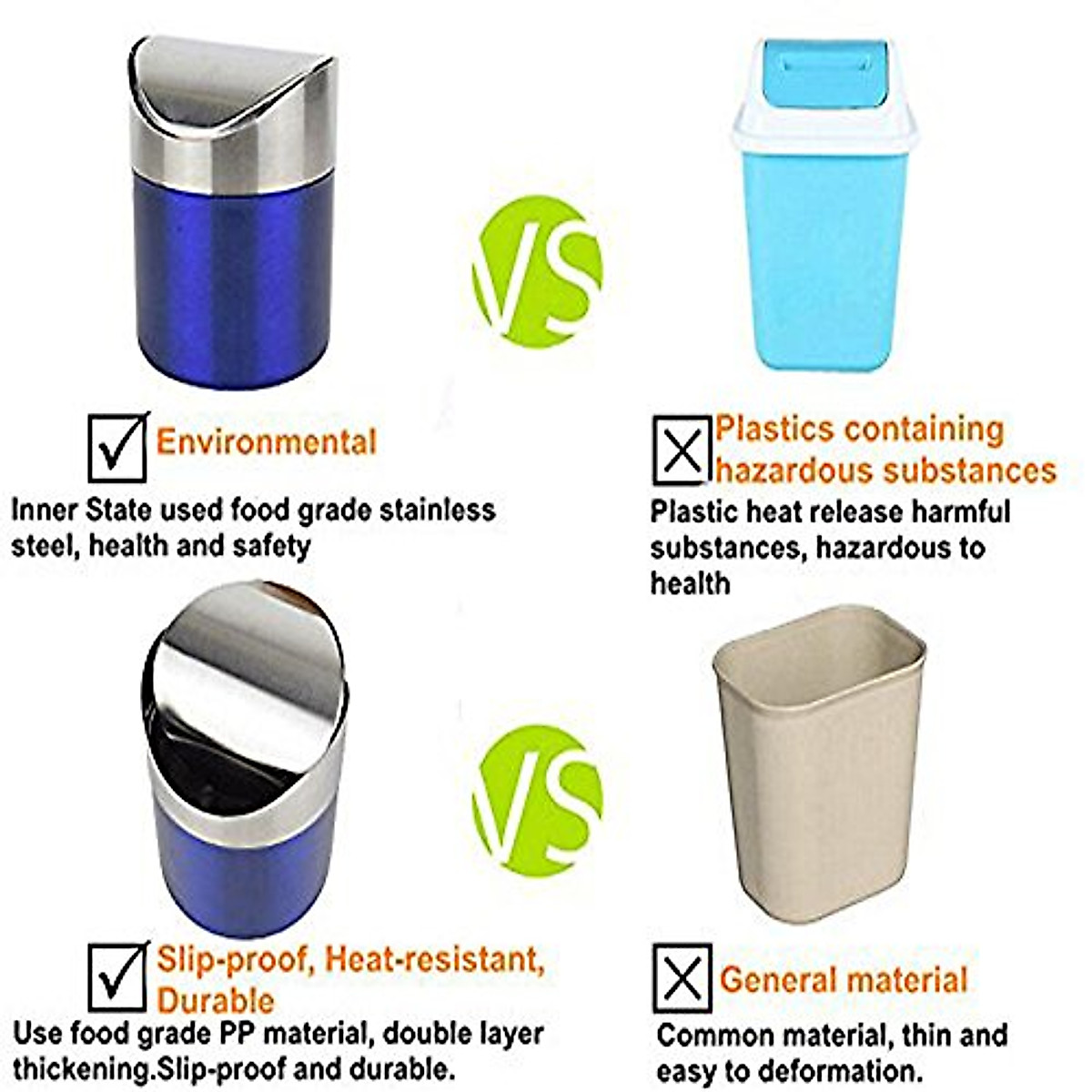 Sundarling Stainless Steel Mini Countertop Trash Bin 1.5L Car Dust Bin Swing Lid Kitchen Worktop Trash can (Red)