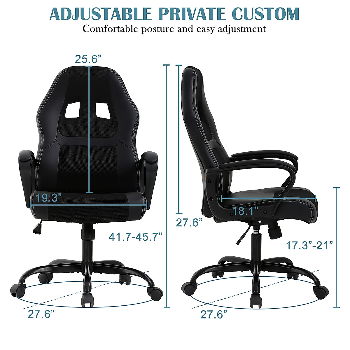 Upgrade Computer Video Game Chairs, High Back Ergonomic Leather Racer Task Chair with Lumbar Support & Headrest, PC Swivel Executive Rolling Office Desk Chair for Home Office Gaming Room