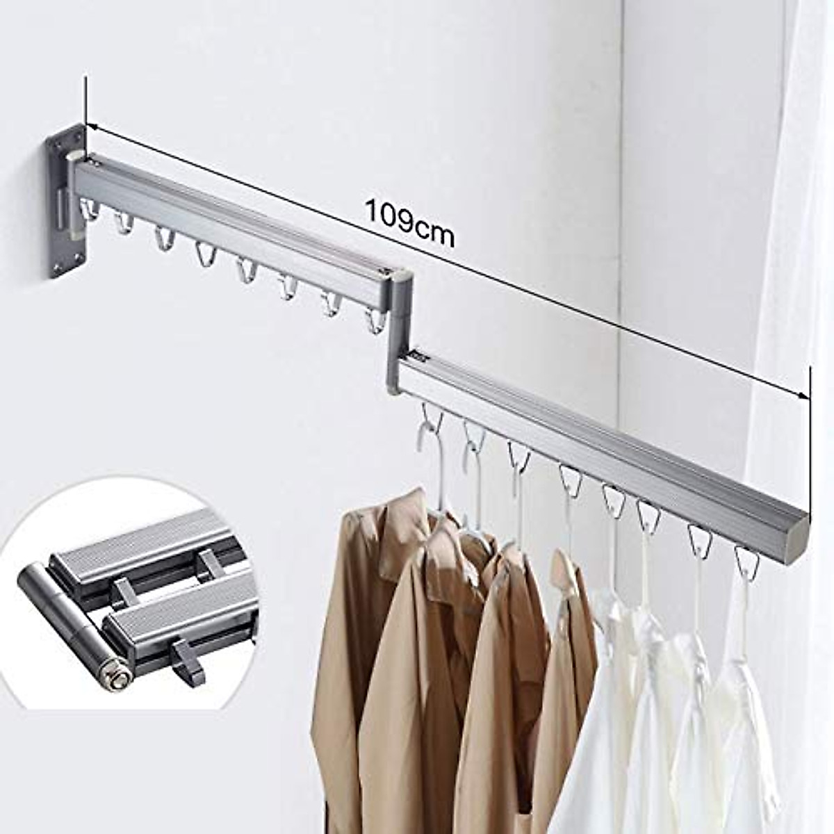 Wall-Mounted Collapsible Clothes Pole Outdoor Balcony Multifunctional Clothes Hanger Invisible Folding Drying Hanger Adjustable(Color:Black,Size:52.5x8.4x18cm)