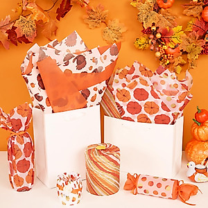 Paper FAIE 100 Sheets Thanksgiving Fall Gift Tissue Paper Bulk, Pumpkin Turkey Polkadots, Gold Orange Gift Wrapping Paper for Gift Bags Box, Flower, Autumn Harvest Decoration Gift Packaging, 20x14''