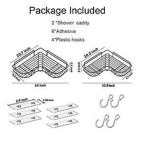 Corner Shower Caddy Bathroom Storage Organizers,2 Packs Shower Caddies Shower Shelves Wall Hanging Organizer Shampoo Holder with 4 HooksRust Proof Stainless Steel Storage Racks (Black)