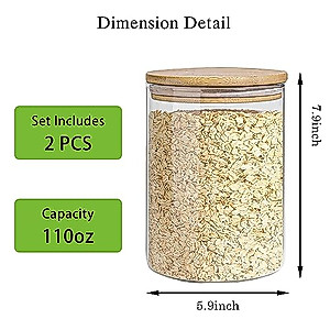 EQEY Glass Storage Jars Set Elegant Containers with Airtight Bamboo Lids, Perfect for Kitchen Organization - Flour, Rice, Pasta, Sugar, Coffee Beans, Accessories Included (2 packs(111oz))