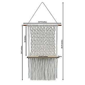 Sunshine Treasures Boho Chic Macrame Wall Hanging Floating Shelf. Colors: Natural White, Natural Wood; No Assembly Required